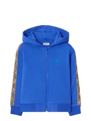 Burberry Check Trim Cotton Zip Hoodie - Hyacinth Blue