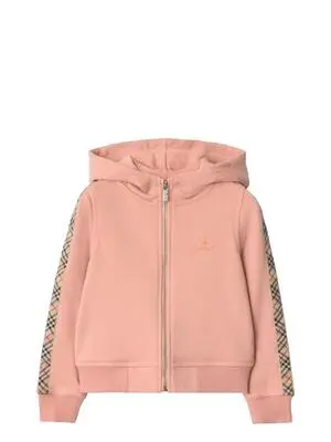 Burberry Check Trim Cotton Zip Hoodie Slipper Pink