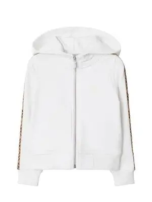 Burberry Check Trim Cotton Zip Hoodie - White