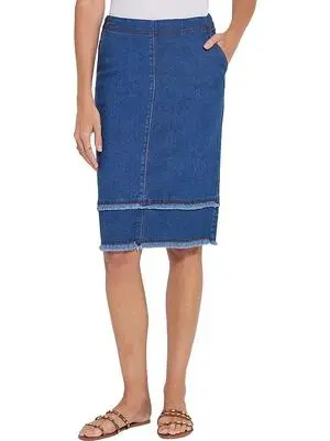 Lyssé Evelina Fringe Denim Skirt - Mid Wash
