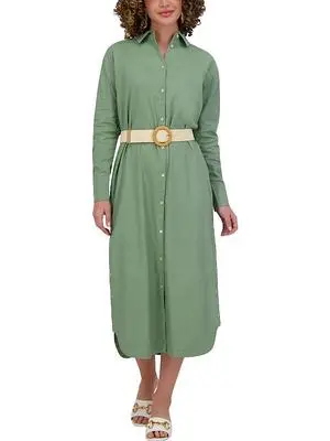 POINT Linen Blend Shirt Dress - Sage