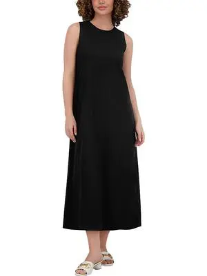 POINT Linen Blend Crewneck Maxi Dress Black