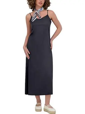POINT Linen Blend A-line Slip Dress - Black