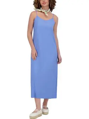 POINT Linen Blend A-line Slip Dress - Blue