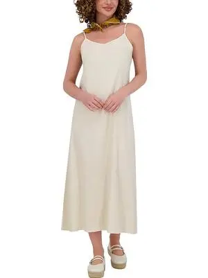 POINT Linen Blend A-line Slip Dress - Ecru