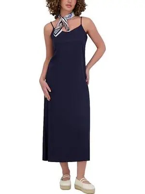 POINT Linen Blend A-line Slip Dress - Navy