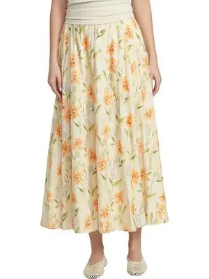 POINT Printed Linen Panel Skirt Flowers
