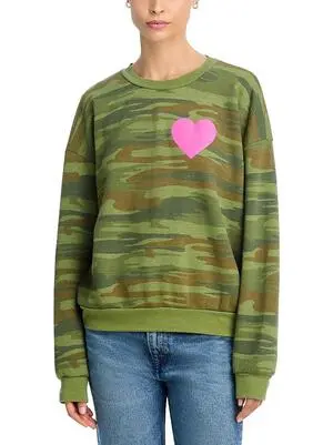Aviator Nation Heart Stitch Crewneck Sweatshirt - Camo/neon Pink