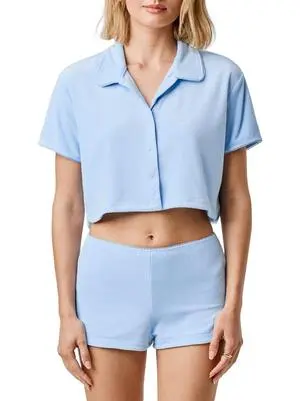 FLORENCE BY MILLS Terry Cloth Crop Snap-up Shirt - Windsurfer