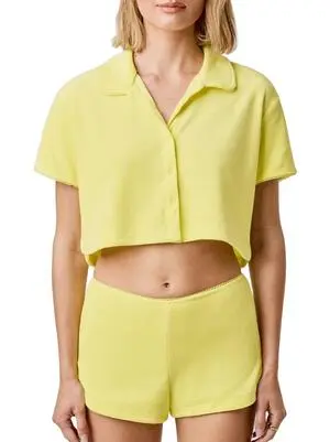 FLORENCE BY MILLS Terry Cloth Crop Snap-up Shirt - Yellow Iris