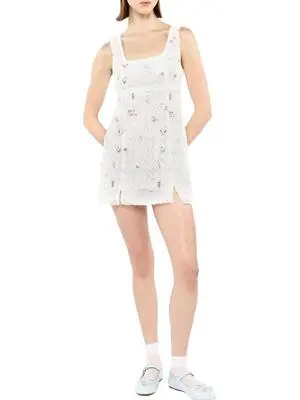 Anna Sui Embroidered Lacey Trellis Mini Dress - White Multi