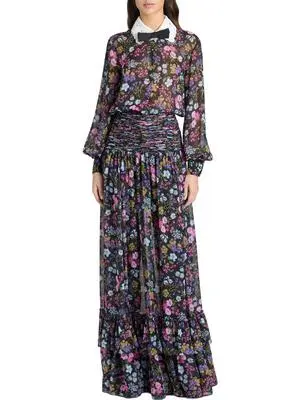 Valentino Garavani Floral Print Silk Georgette Gown - Nero Multi