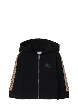 Burberry Check Trim Cotton Zip Hoodie - Black