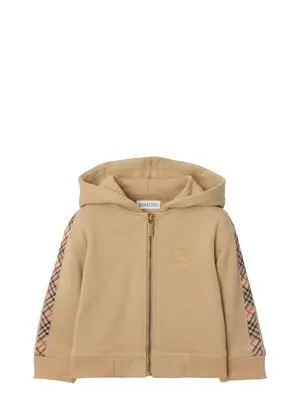 Burberry Check Trim Cotton Zip Hoodie - Sand Beige