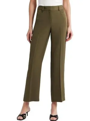 TAHARI ASL Brushed Woven Straight Leg Pants - Olive
