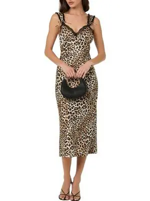 Astr The Label Lace Trim Satin Slipdress - Leopard Print