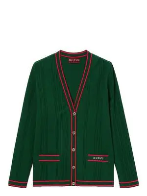 Gucci Cardigan With Striped Trim - Green