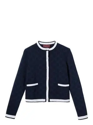 Gucci Gg Fine Cotton Jacquard Cardigan - Blue