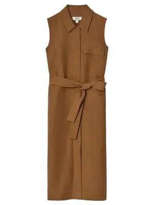 Cos Sleeveless Utility Midi Shirt Dress - Beige