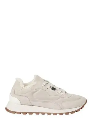 Brunello Cucinelli Suede Shearling-trim Sneakers - Grey