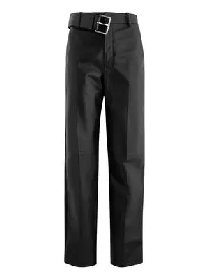 Loewe Belted Straight Leg Leather Trousers - Black