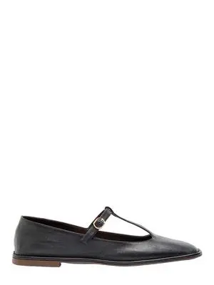 THE ROW Leather Mary Jane Flats - Black