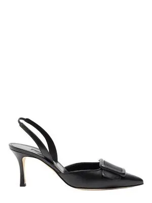 Manolo Blahnik Maysli 70 Leather Slingback Pumps - Black