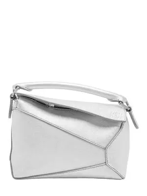 Loewe Puzzle Edge Mini Metallic Leather Cross-body Bag - Silver
