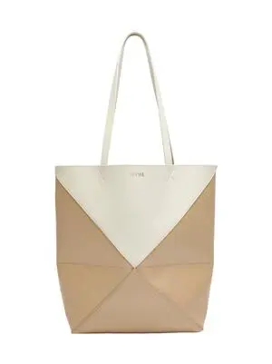 Loewe Puzzle Fold Medium Leather Tote - White