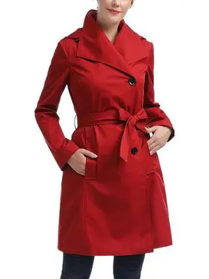 KIMI + KAI Hooded Belted Trench Coat - Red