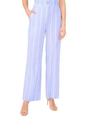 Halogen Stripe Linen Blend Straight Leg Pants - Ultramarine