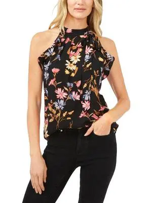CECE DUPRAZ Tie Neck Ruffle Sleeveless Blouse - Rich Black