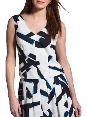 NIC+ZOE Iconic Letterpress Print Sleeveless V-neck Knit Top - Black Multi