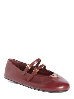 Prada Double Strap Mary Jane Flat - Bordeaux