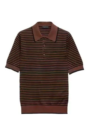 Prada Striped Cotton Polo Shirt - Brown