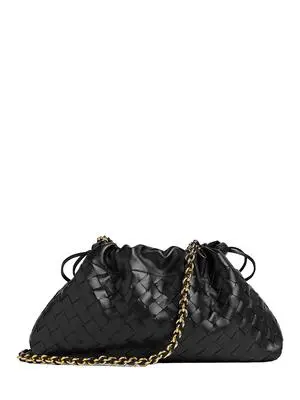 BOTTEGA  VENETA Intrecciato Leather Pouch With Chain - Black
