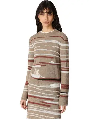 Bottega Veneta Linen And Cotton Graphic Sweater Stonemel/maple/chalk
