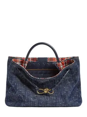 BOTTEGA  VENETA Andiamo Denim Bouclé Top-handle Bag - Navy/white/orange