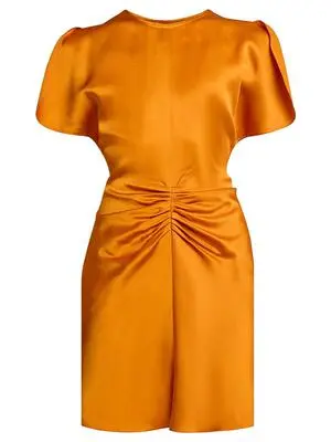Victoria Beckham Ruched Gathered-waist Mini Dress - Sunset Orange