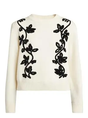 JIL SANDER Floral Embroidered Merino Wool Sweater - Cloud