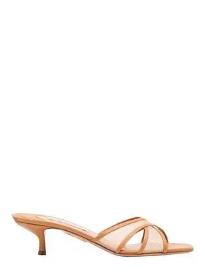 AQUAZZURA Divine Leather Mesh Crisscross Mule Sandals - Light Caramel