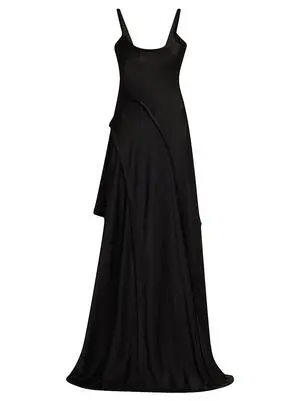 JASON WU Sleeveless Crepe Back Satin Slip Gown With Slit - Navy