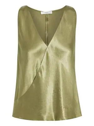 Vince Wrap-effect Crinkled-satin Top - Sage Green