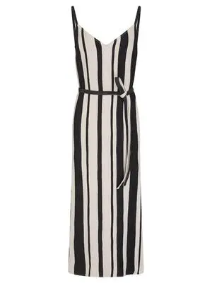 JOSEPH Striped Gauze Midi Dress - Mushroom