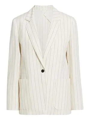 Max Mara Pinstriped Linen And Cotton-blend Blazer - Ivory