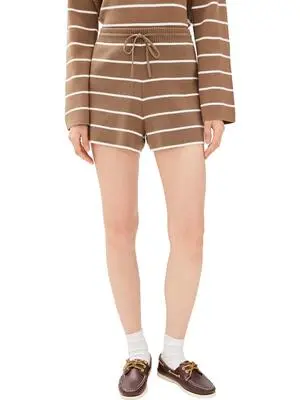 LA LIGNE Striped Knit Shorts - Tan / Cream