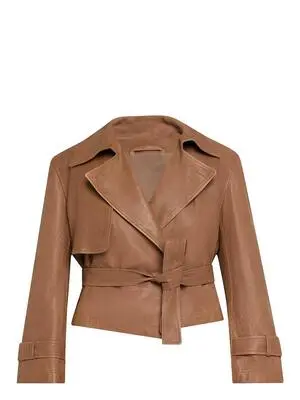 Brunello Cucinelli Vintage Napa Leather Cropped Trench - Brown