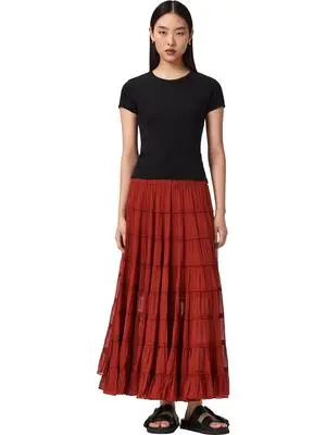 ALLSAINTS Eva Tiered Midi Skirt - Red