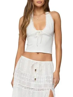 EDIKTED Lace Trim Halter Top - White
