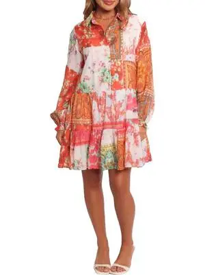 PETAL & PUP Helene Long Sleeve Shirtdress - Patchwork